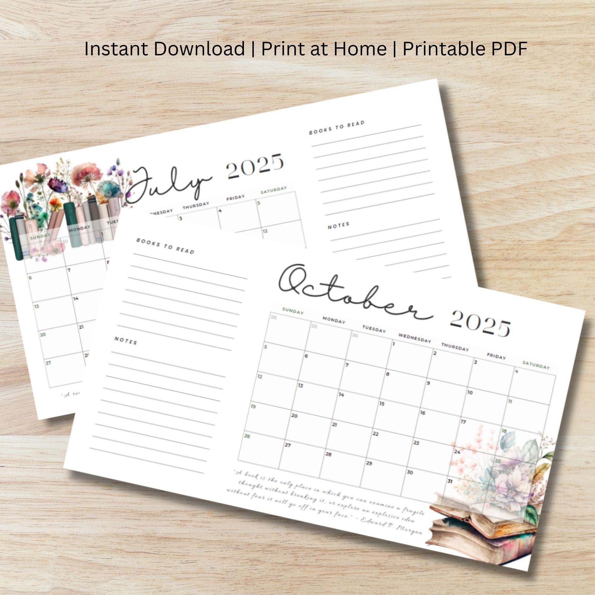 2025 Book Lovers Monthly Calendar, Floral Books, A4 (printable PDF) - Etsy