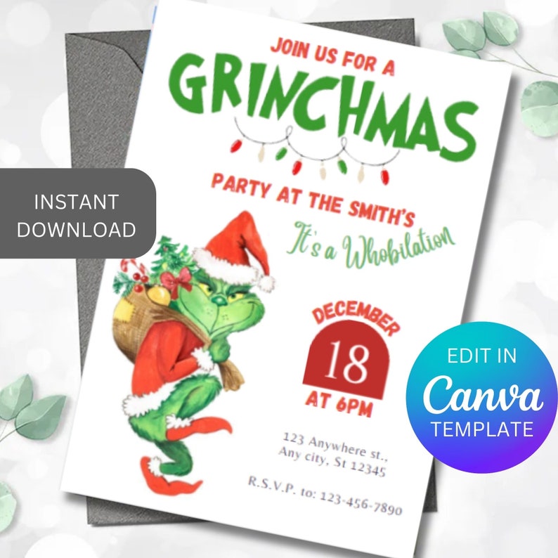 Editable Grinchmas Party Invite, Christmas Party Invitation, Don't Be a ...