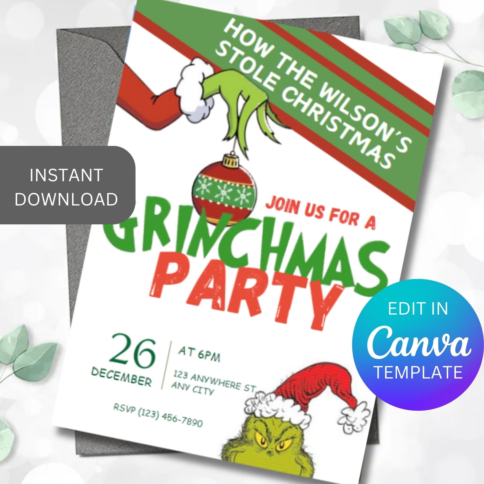 Editable Grinchmas Party Invite, Christmas Party Invitation, Don't Be a ...