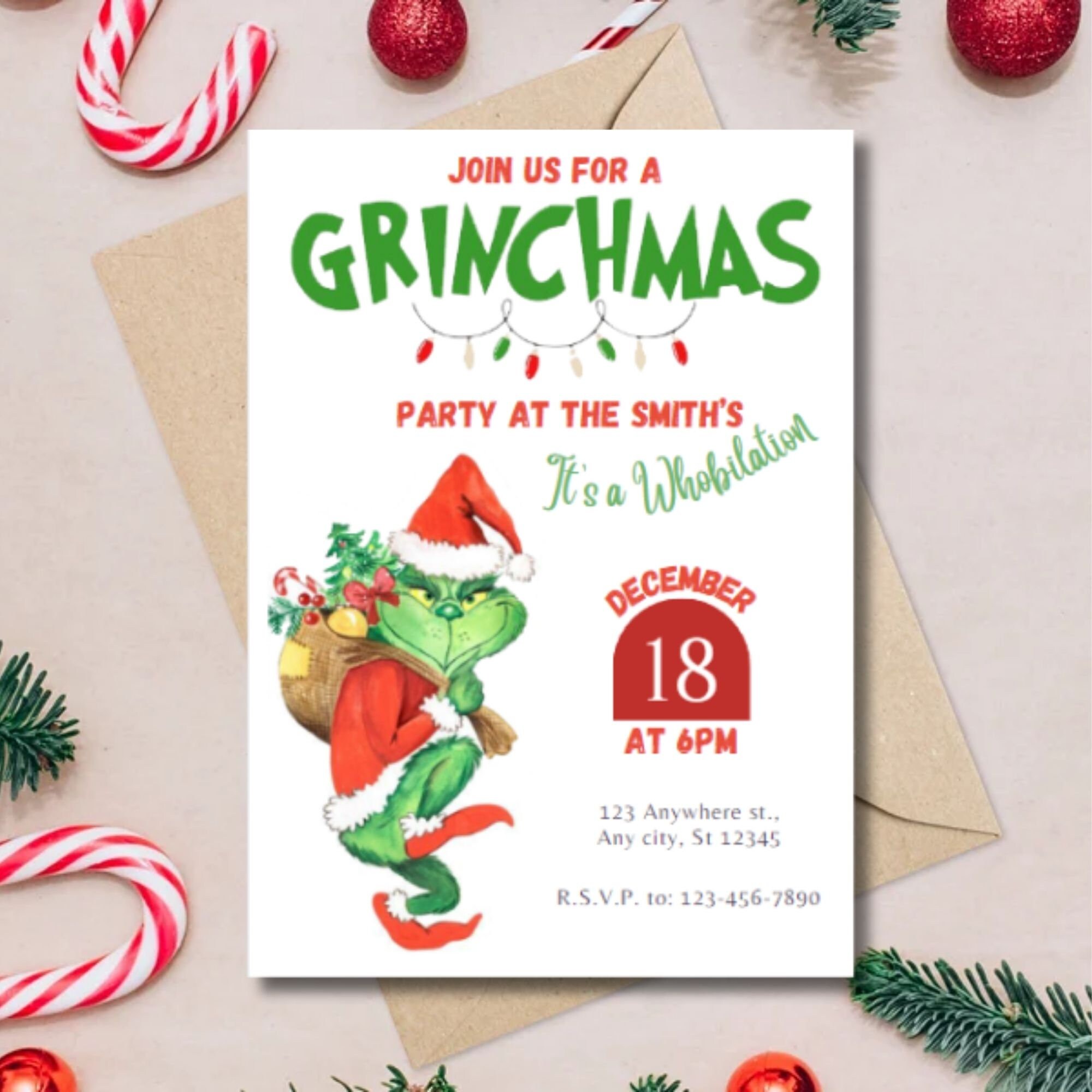 Editable Grinchmas Party Invitation, Printable Template (instant ...