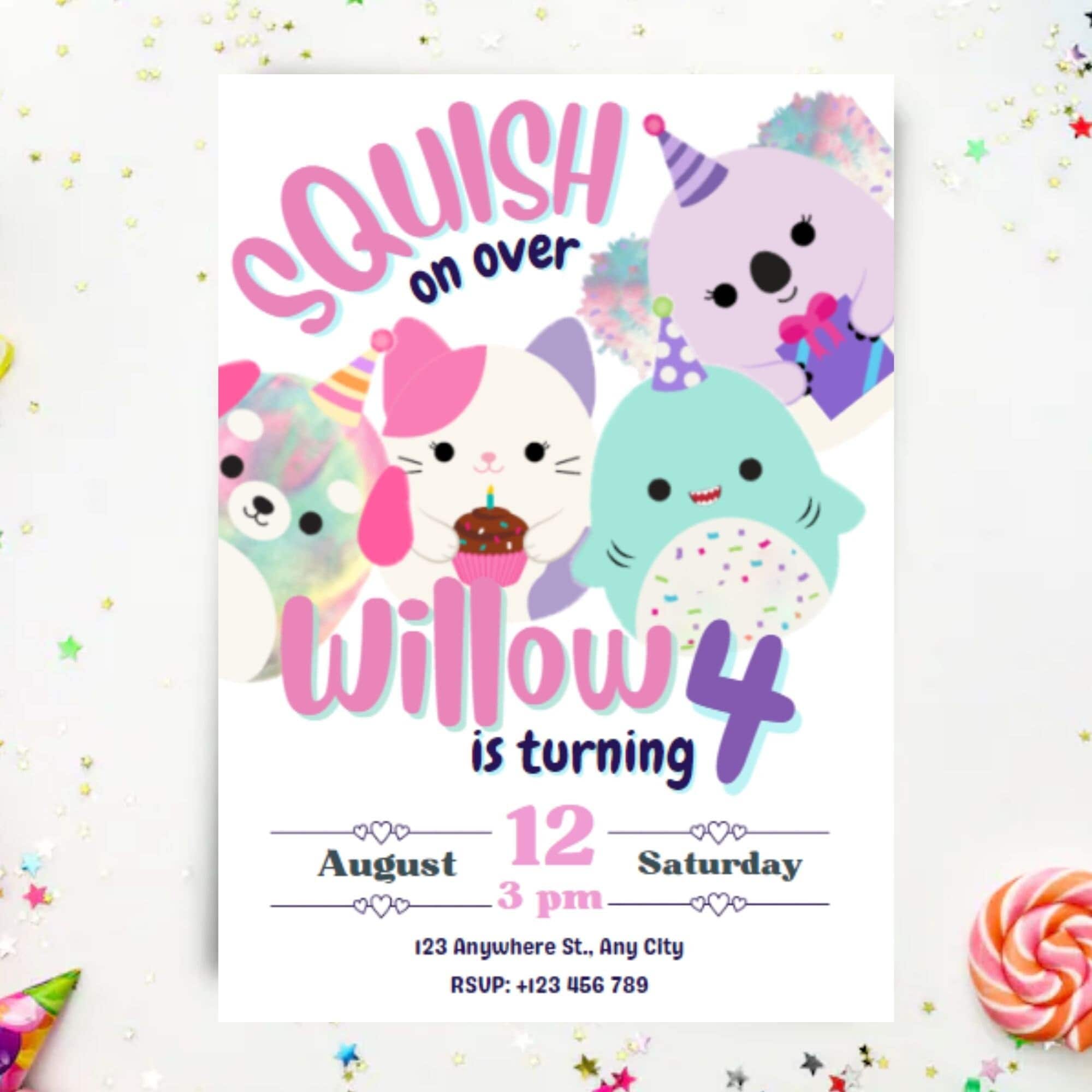 Squishmallows Birthday Invitation Editable Template - Customizable ...