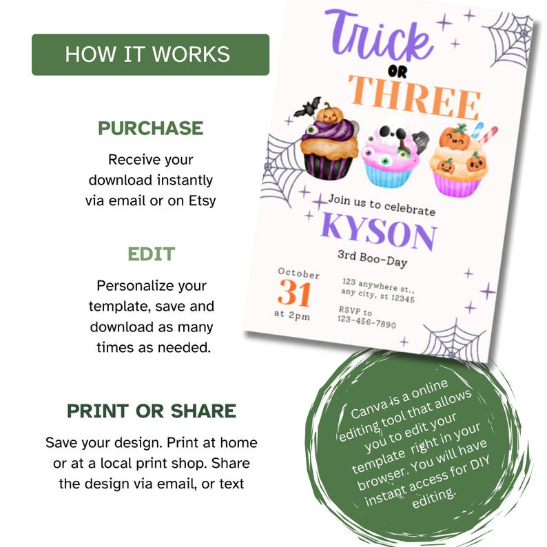 Editable Trick or Three Birthday Invitation, Halloween Third Birthday ...