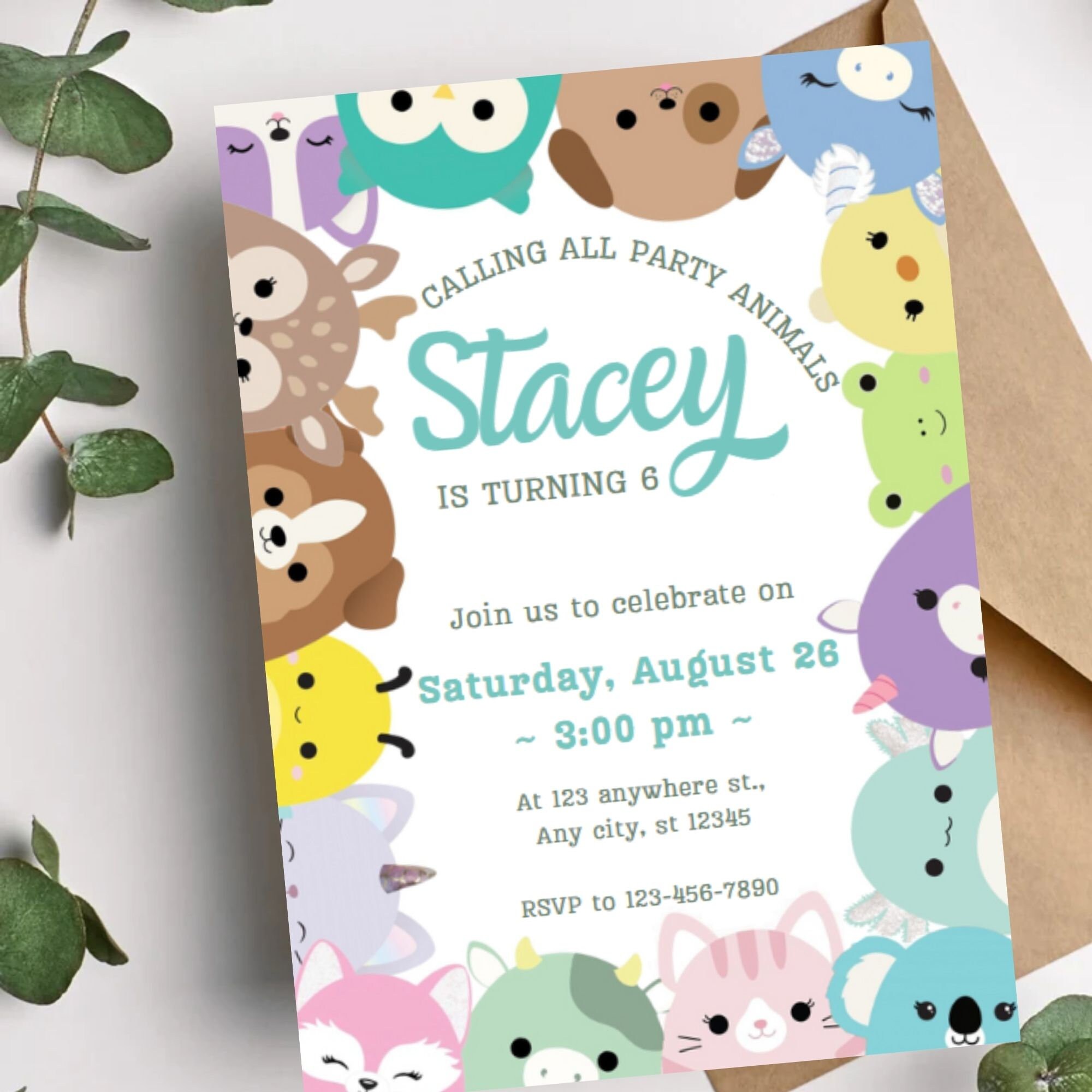 Squishmallow Birthday Invitation, Squishy Invitation, Customizable ...