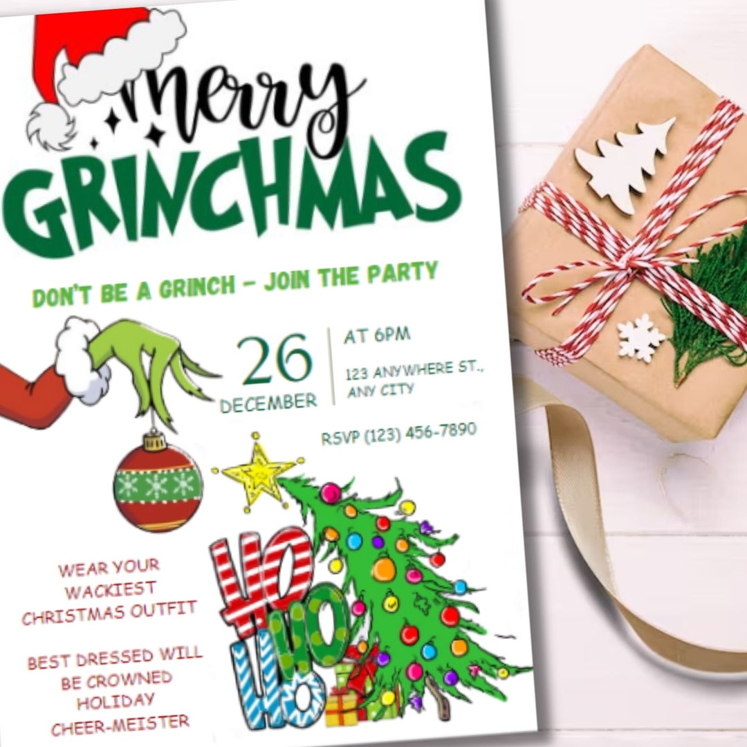 Editable Grinchmas Party Invite, Christmas Party Invitation, Don't Be a ...