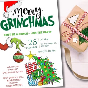 Editable Grinchmas Party Invite, Christmas Party Invitation, Don't Be a ...
