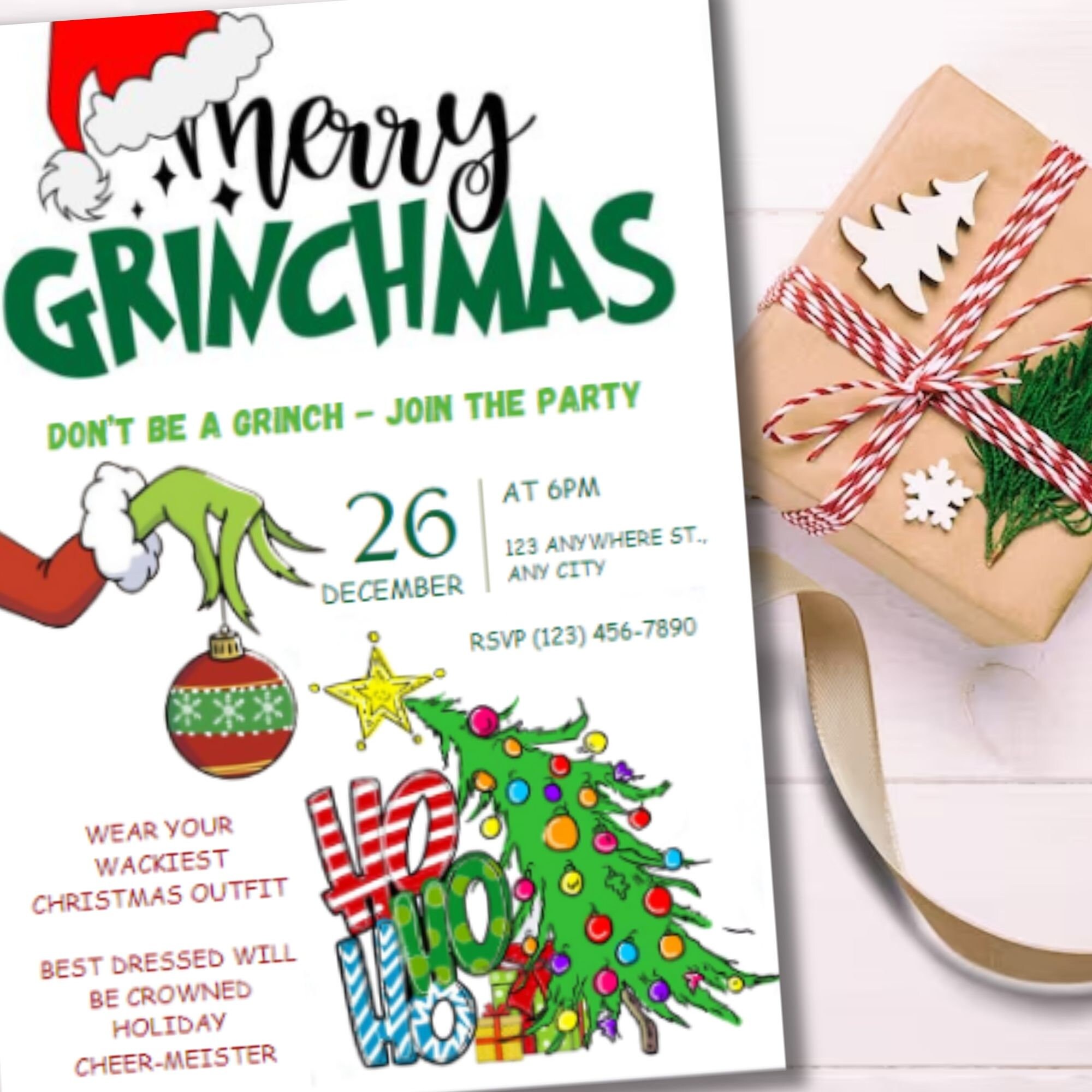 Editable Grinchmas Party Invite, Christmas Party Invitation, Don't Be a ...