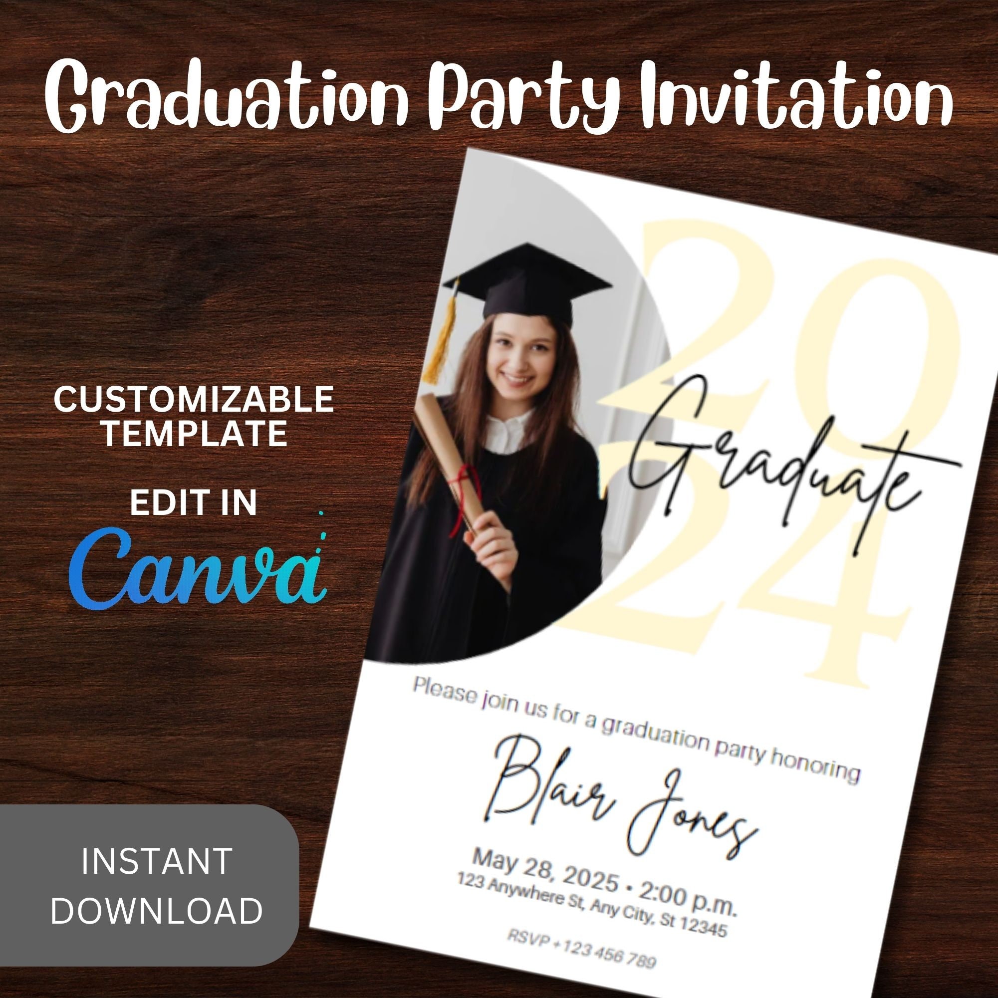 Minimalist Photo Graduation Party Invitation Template (digital Invite ...