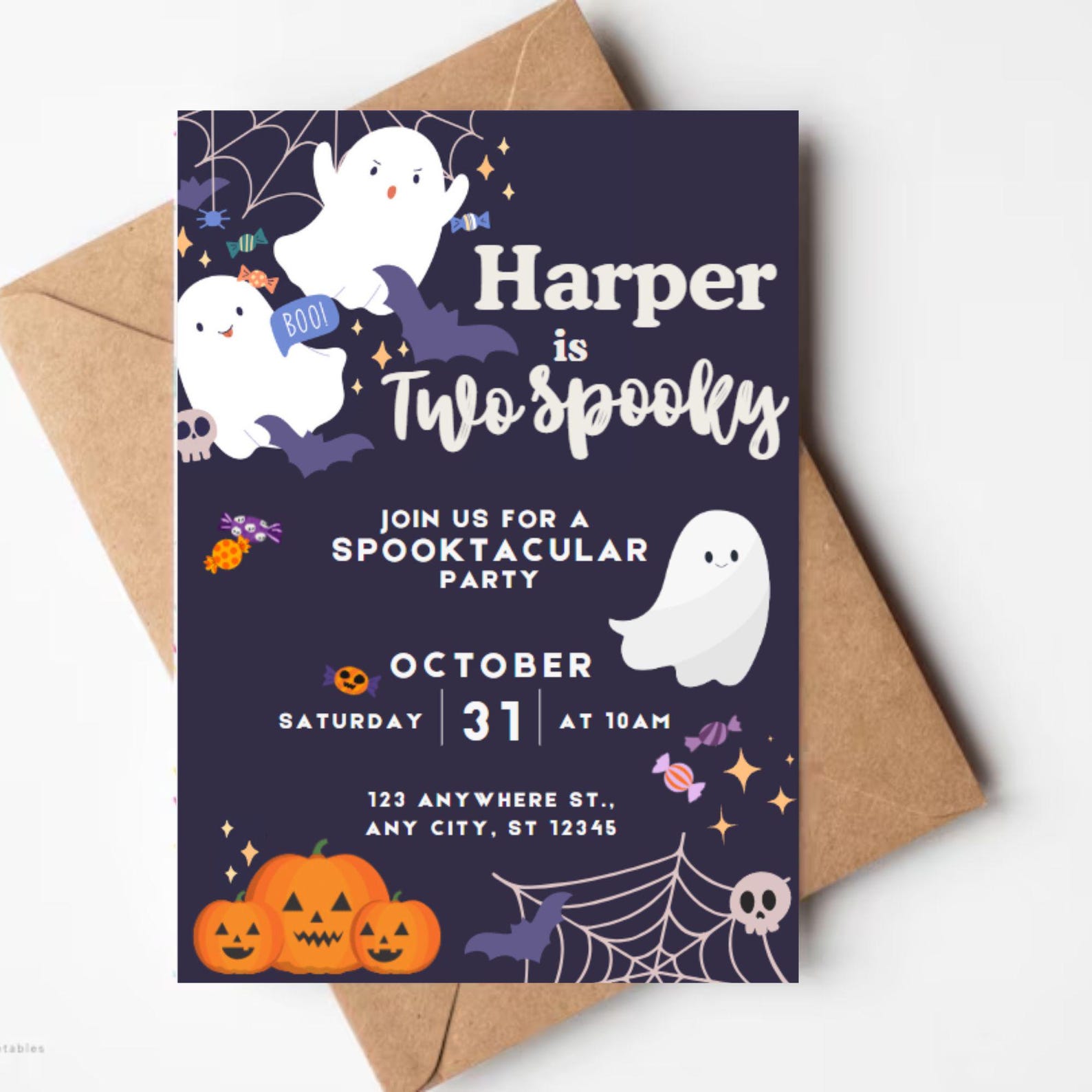Editable Two Spooky Birthday Invitation, Halloween Second Birthday ...