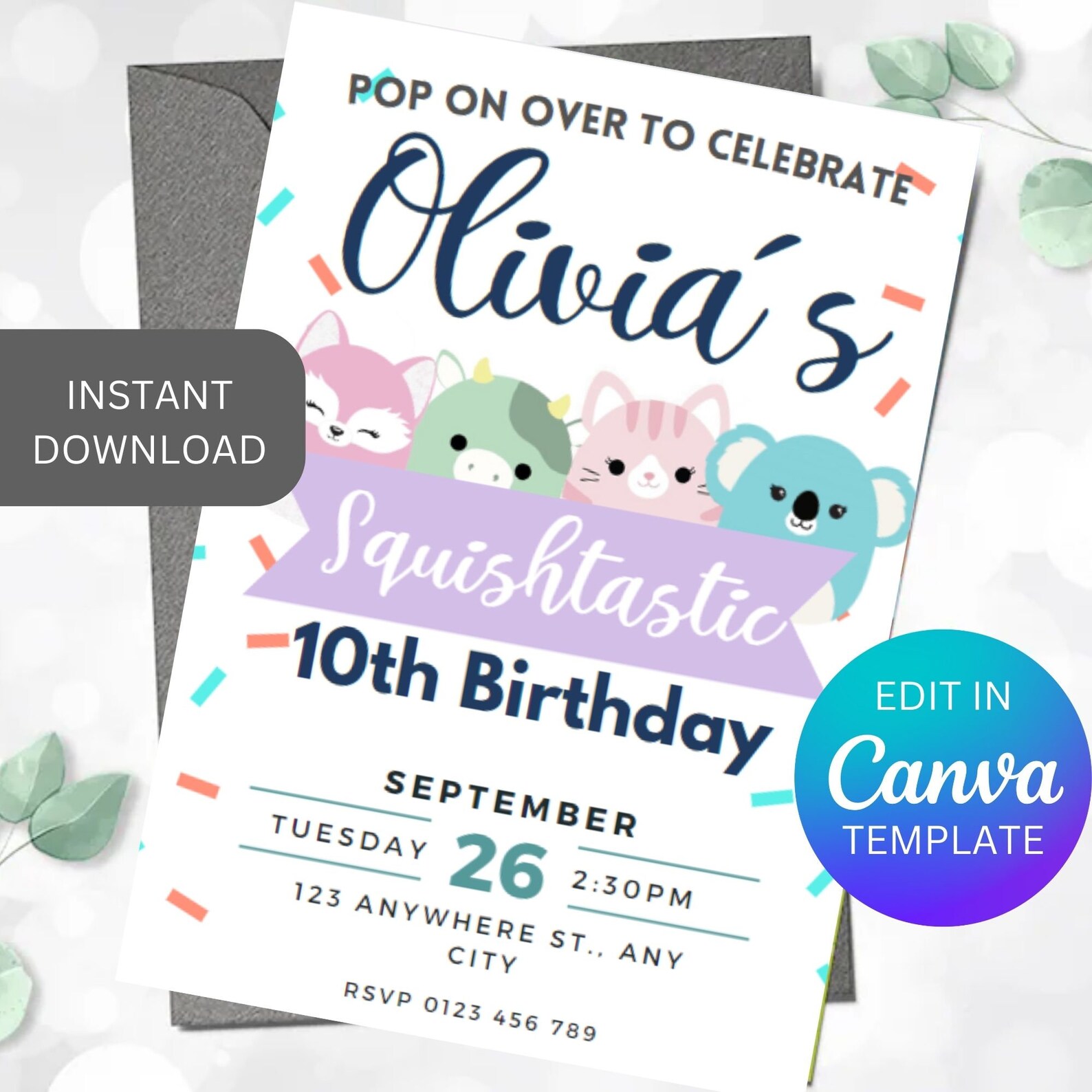 Squishmallow Birthday Invitation, Squishy Invitation,customizable ...