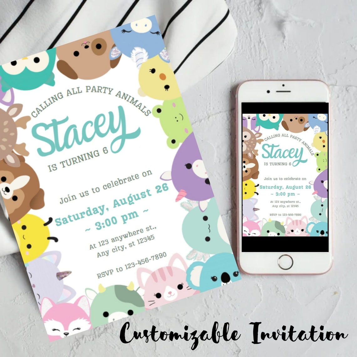 Squishmallow Birthday Invitation, Squishy Invitation, Customizable ...