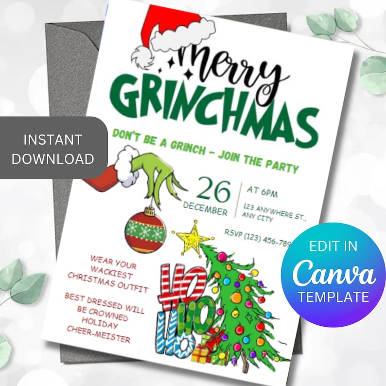 Editable Grinchmas Party Invite, Christmas Party Invitation, Don't Be a ...