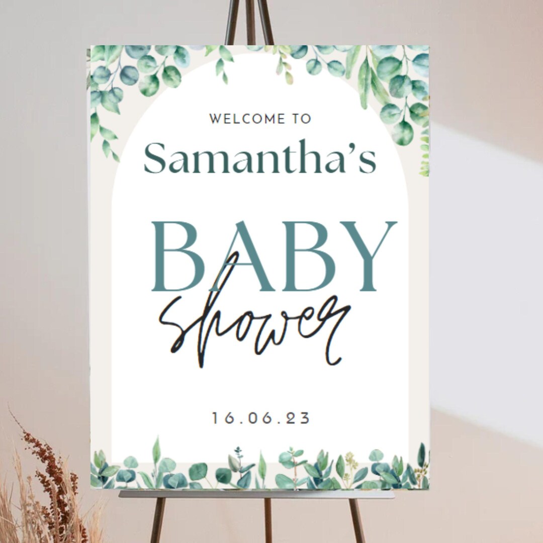 Letrero de bienvenida para baby shower de eucalipto, neutro en cuanto ...
