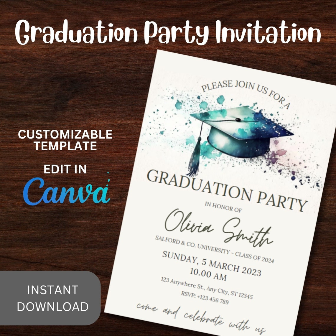 Graduation Party Invitation Template, Editable, Customizable, Print or ...