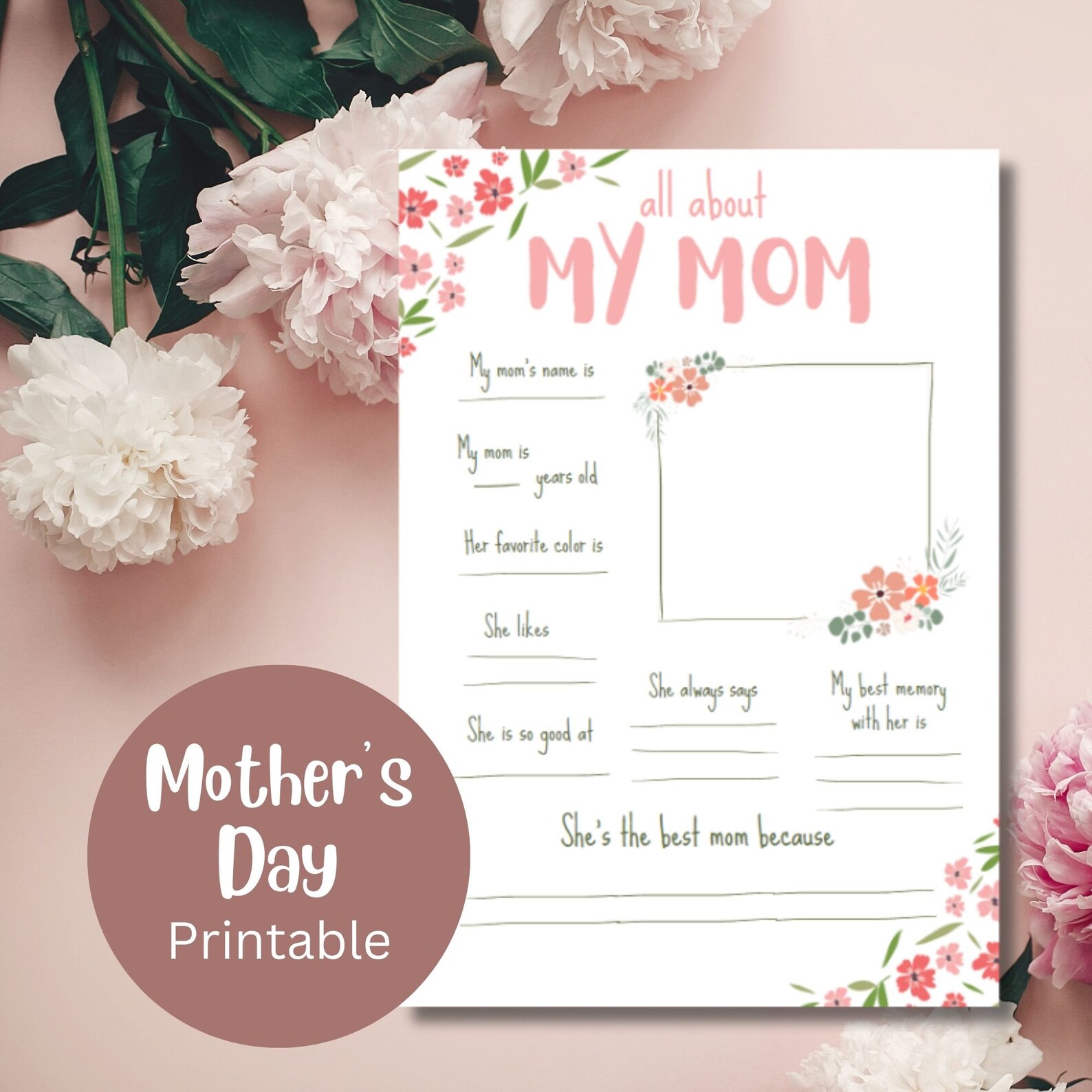All About My Mom, Mother's Day Gift, All About My Mum, Mother's Day ...
