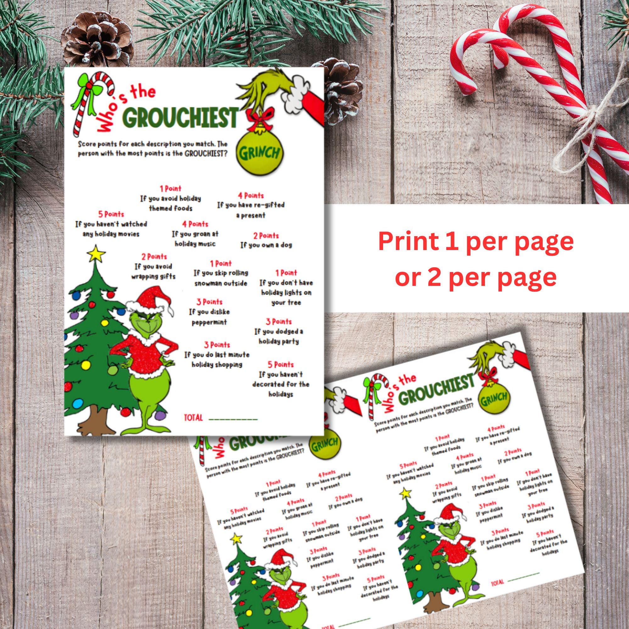 Who's the Grouchiest Grinch, Printable Christmas Game, Christmas Party ...