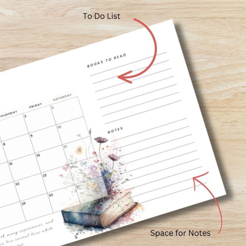 2025 Monthly Planner Landscape, Sunday Start, Books Lovers Calendar, A4 ...