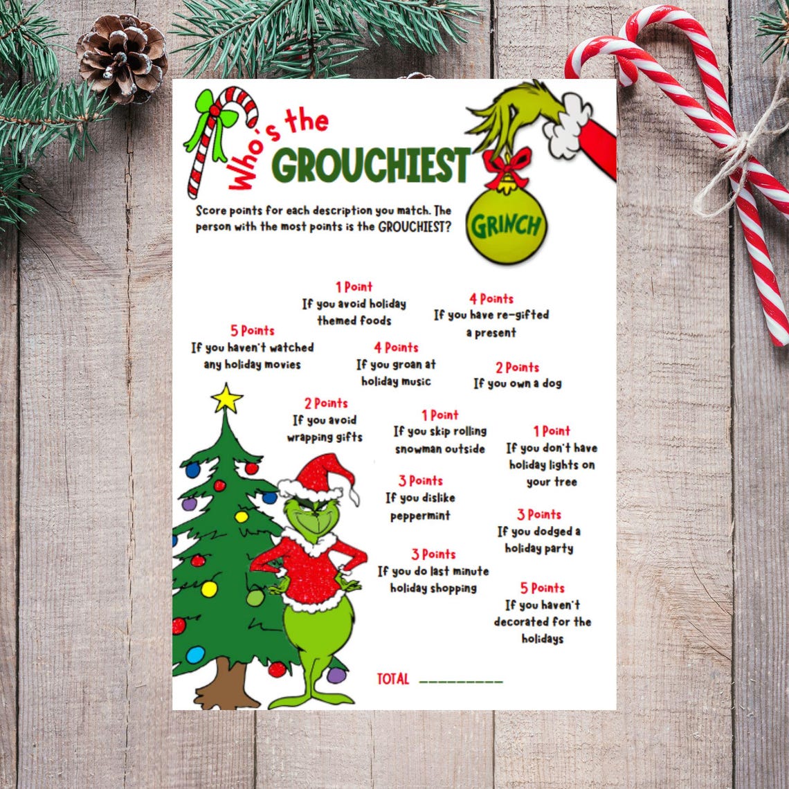 Who's the Grouchiest Grinch, Printable Christmas Game, Christmas Party ...