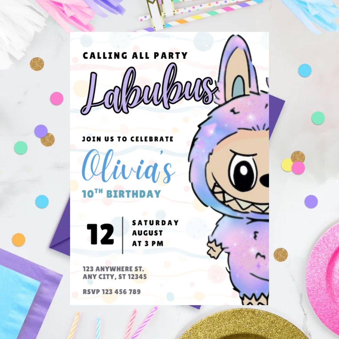 Labubu Birthday Party Invitation, Editable Canva Template (instant ...