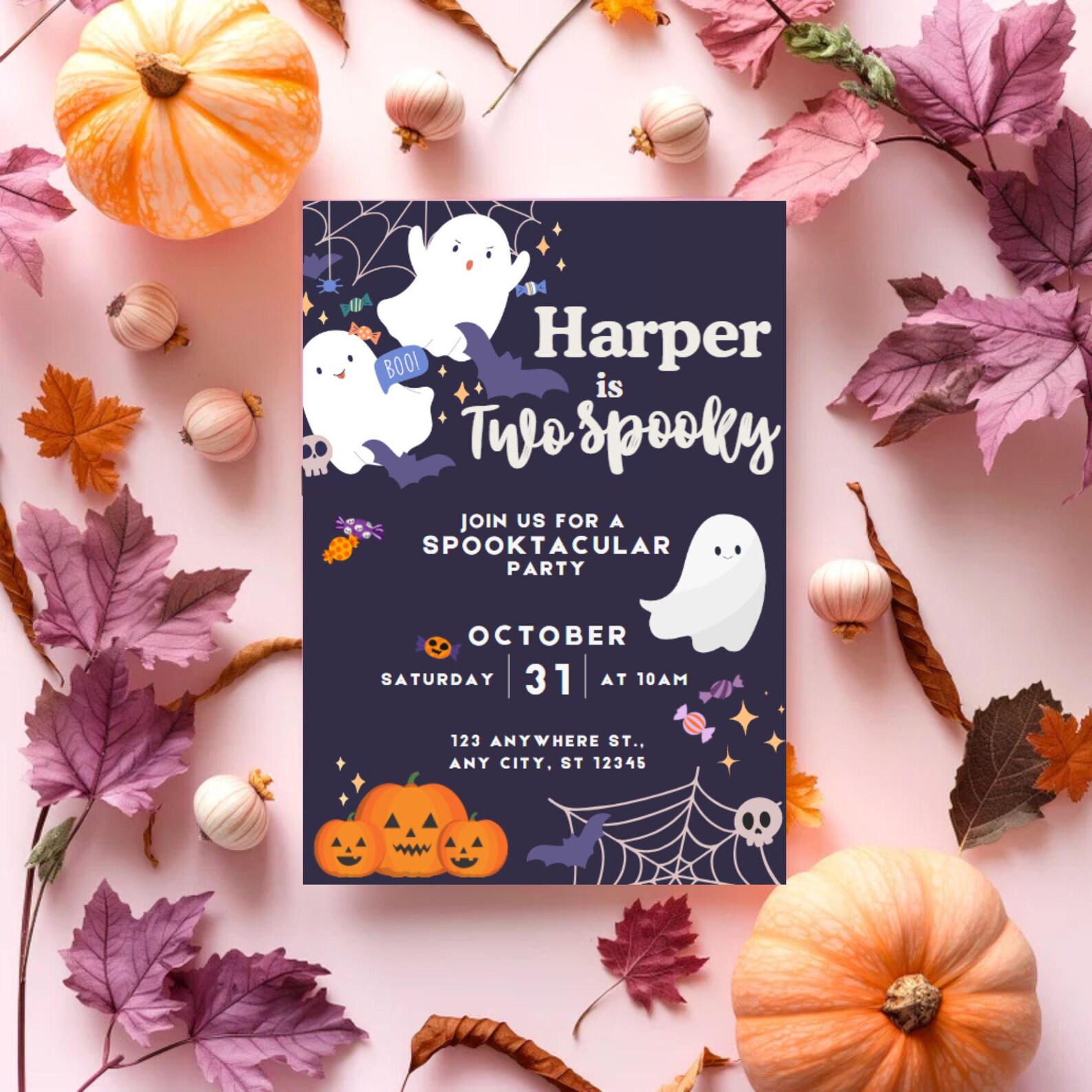 Editable Two Spooky Birthday Invitation, Halloween Second Birthday ...