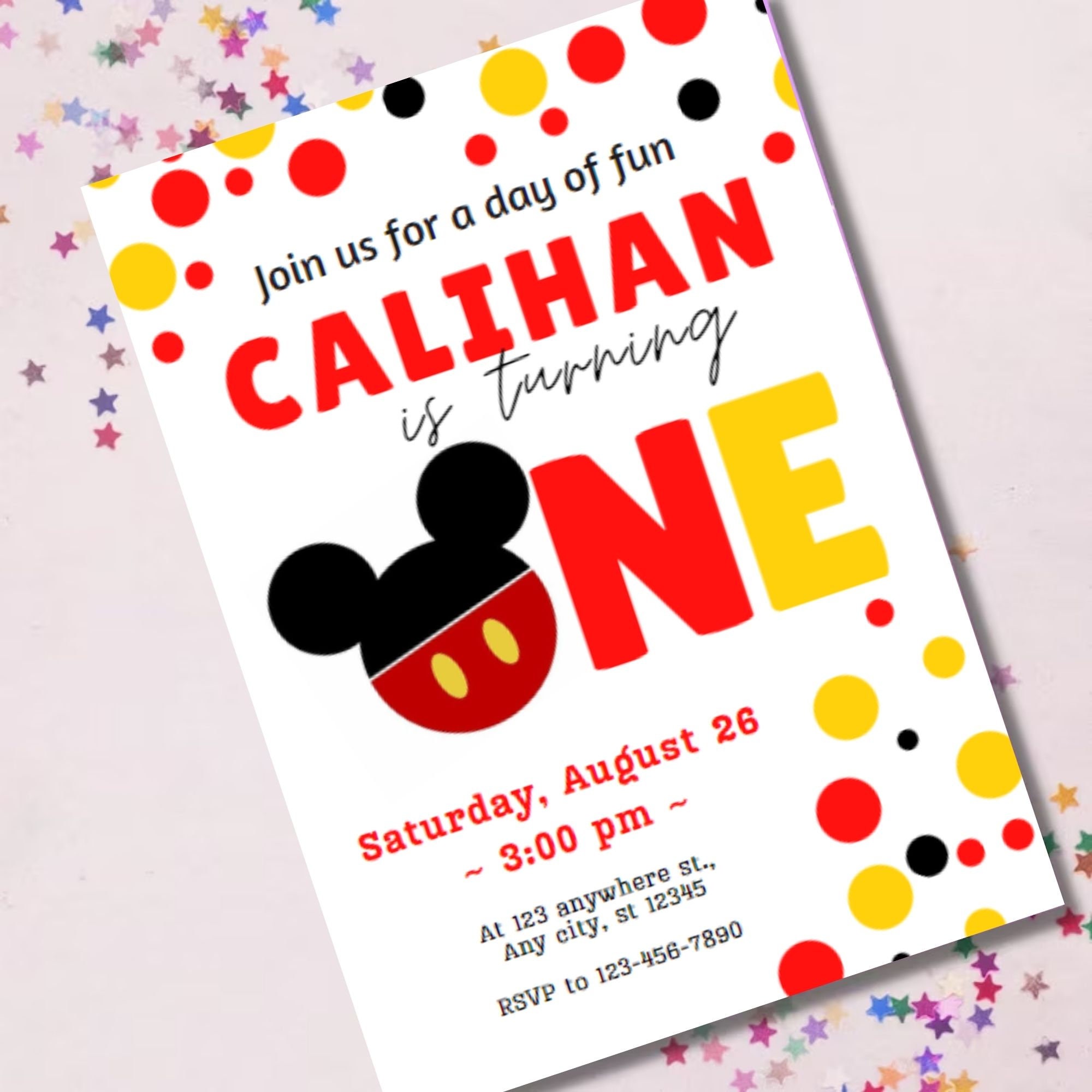 Mickey Mouse Birthday Invitation, 1st Birthday, Editable, Digital ...