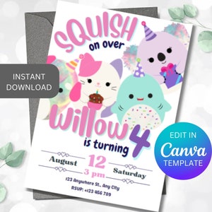 Squishmallows Birthday Invitation Editable Template - Customizable ...
