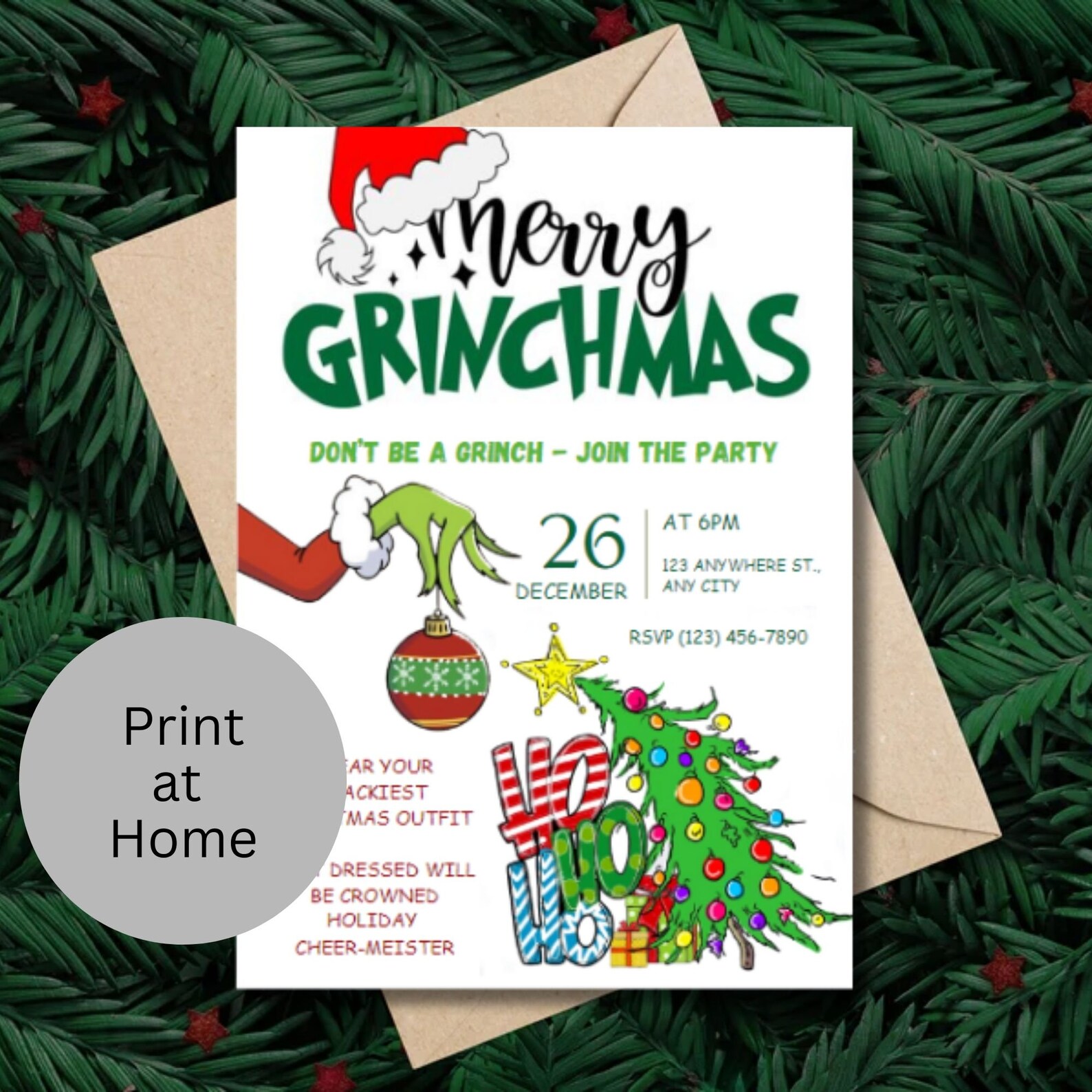 Editable Grinchmas Party Invite, Christmas Party Invitation, Don't Be a ...