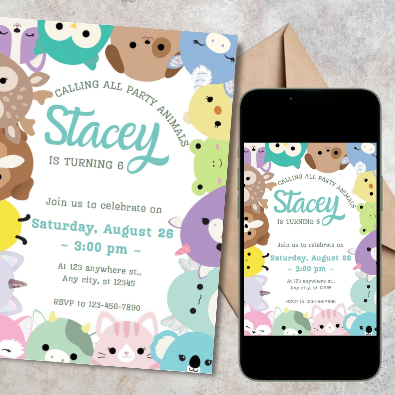 Squishmallow Birthday Invitation, Customizable Party (digital Download ...