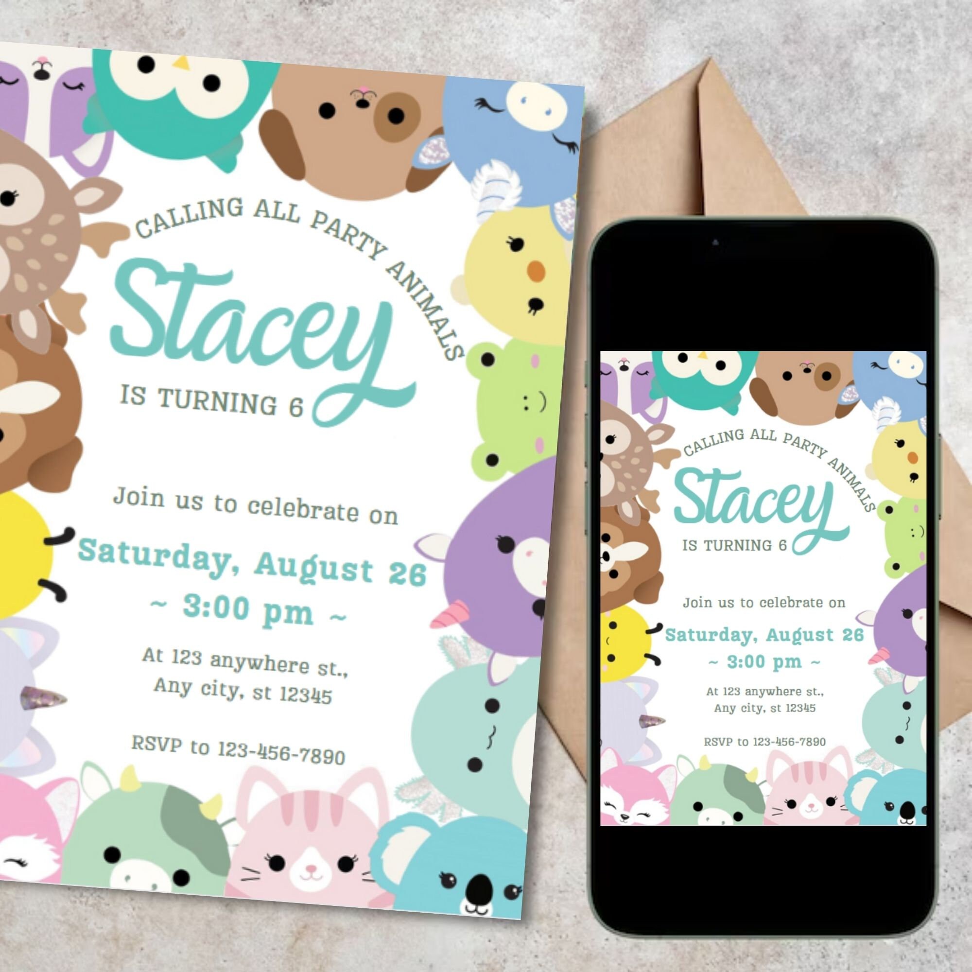 Squishmallow Birthday Invitation, Squishy Invitation, Customizable ...