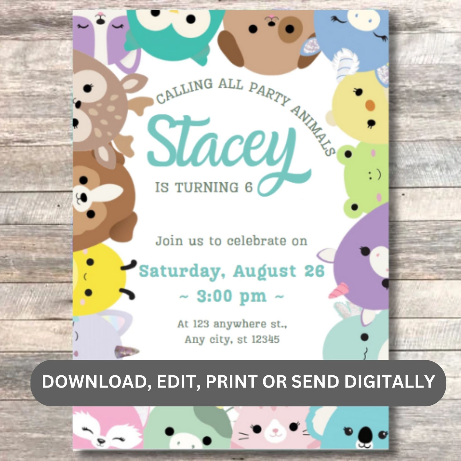 Squishmallow Birthday Invitation, Customizable Party (digital Download ...