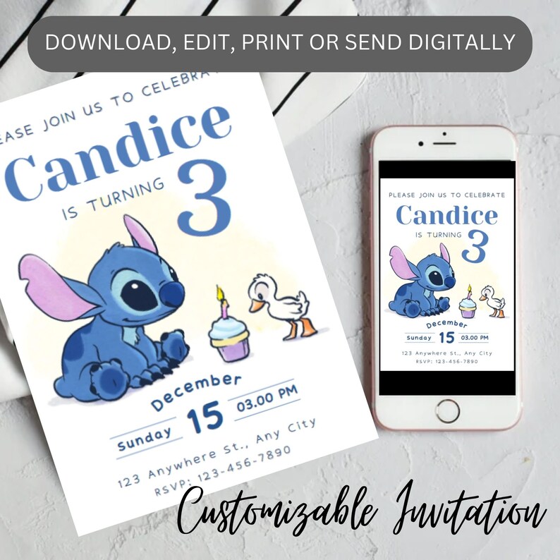 Stitch Birthday Invitation Template | Customizable Canva Invite ...