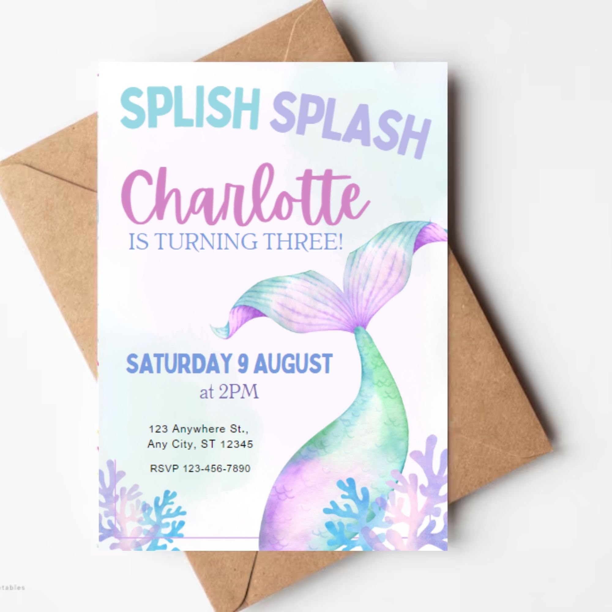 Mermaid Birthday Invitation, Under the Sea Template (digital Invitation ...