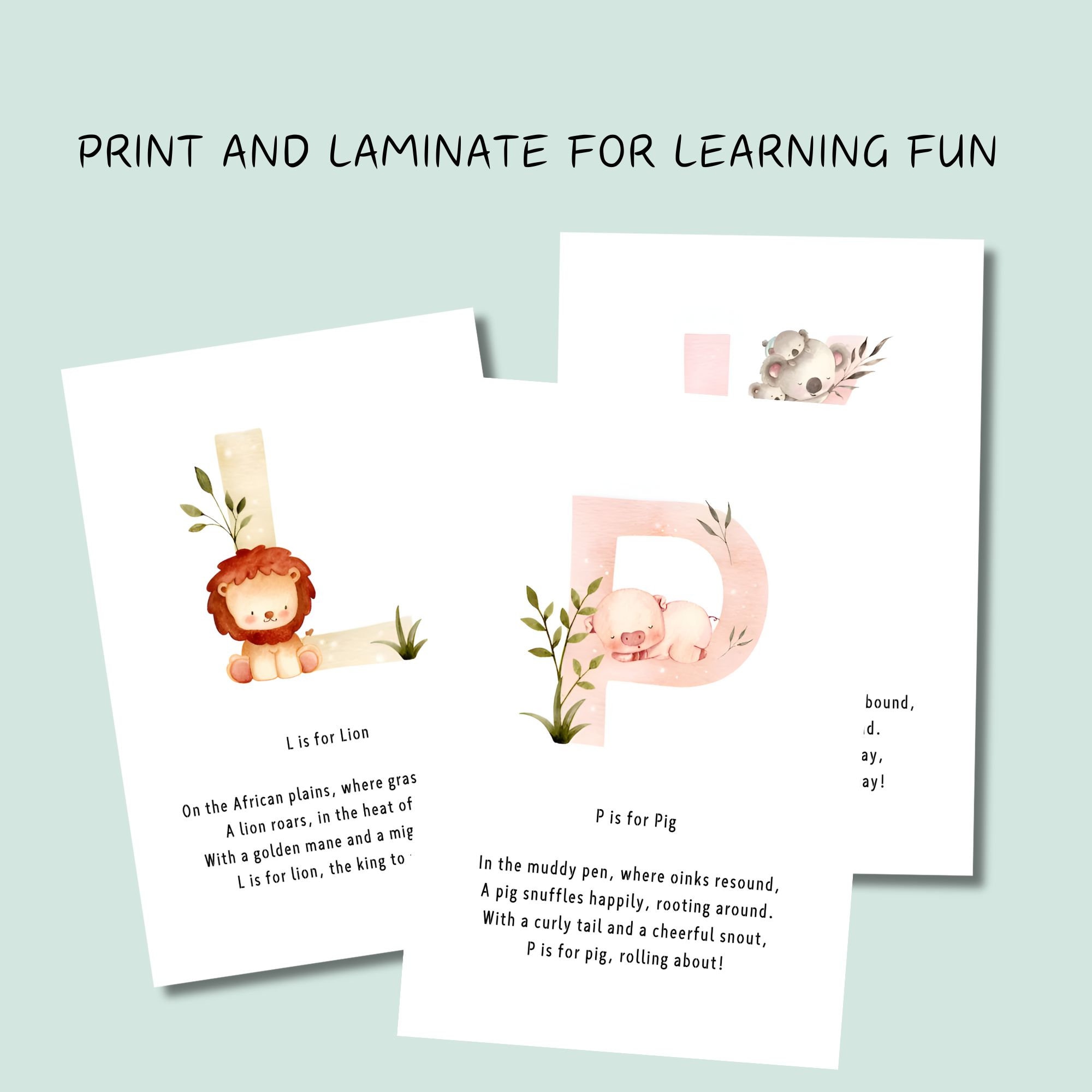 Animal Alphabet Rhyming Flashcards | Boho ABC (digital Download) - Etsy