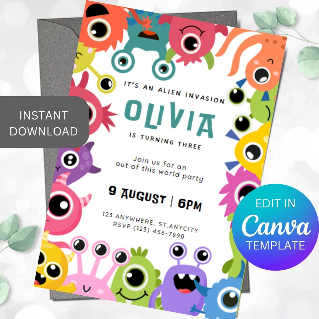 Aliens Birthday Invitation, Outer Space Birthday Invitation, Editable ...