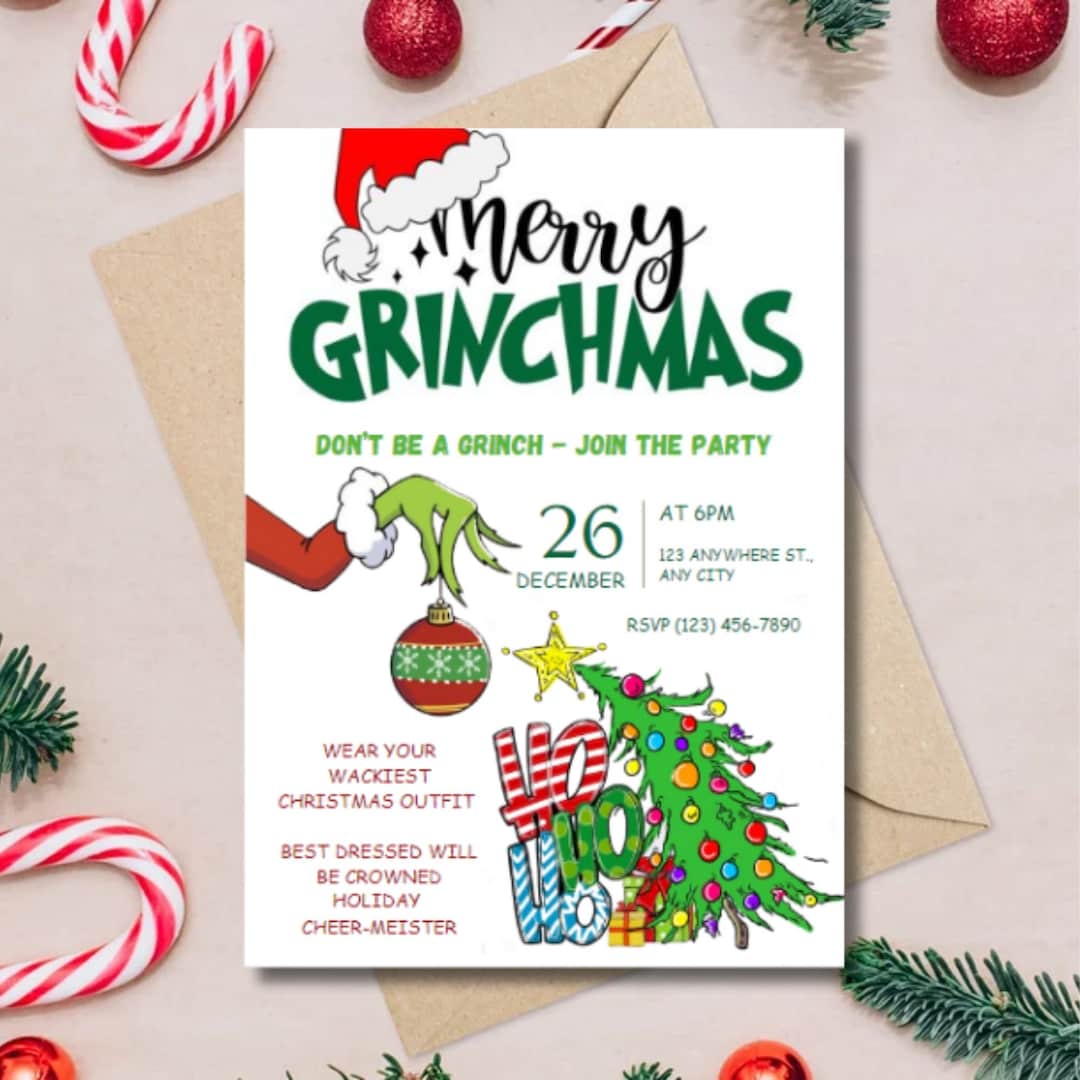 Editable Grinchmas Party Invite, Christmas Party Invitation, Don't Be a ...