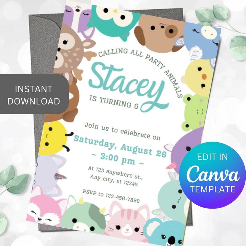 Squishmallow Birthday Invitation, Squishy Invitation, Customizable ...