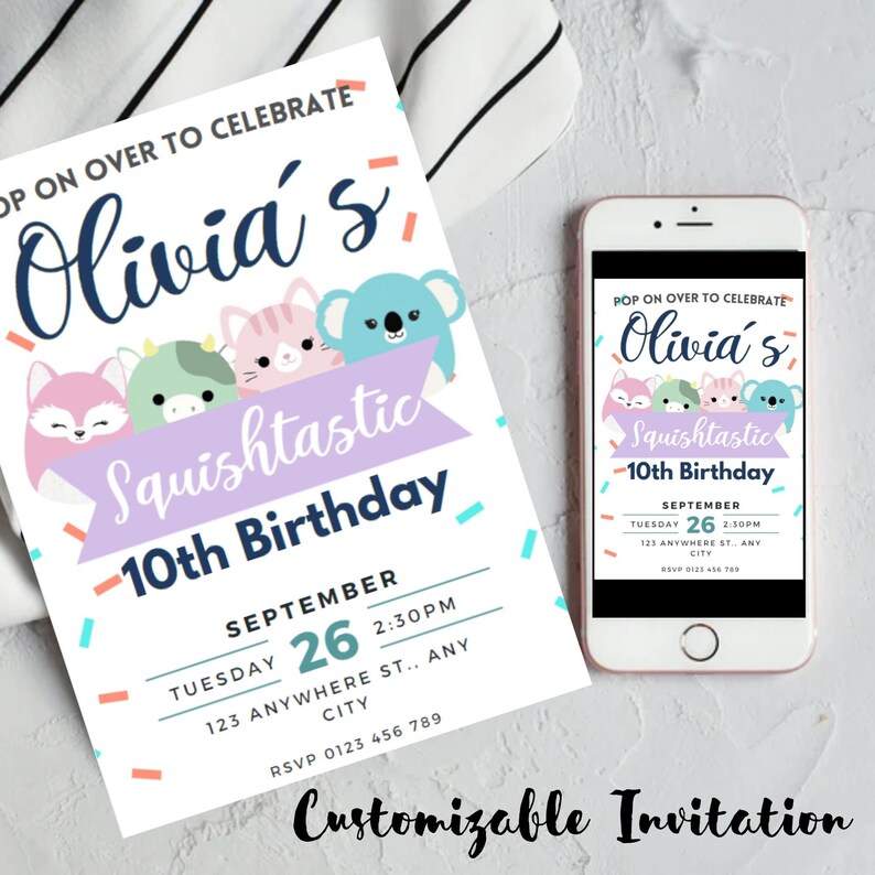 Squishmallow Birthday Invitation, Squishy Invitation,customizable ...