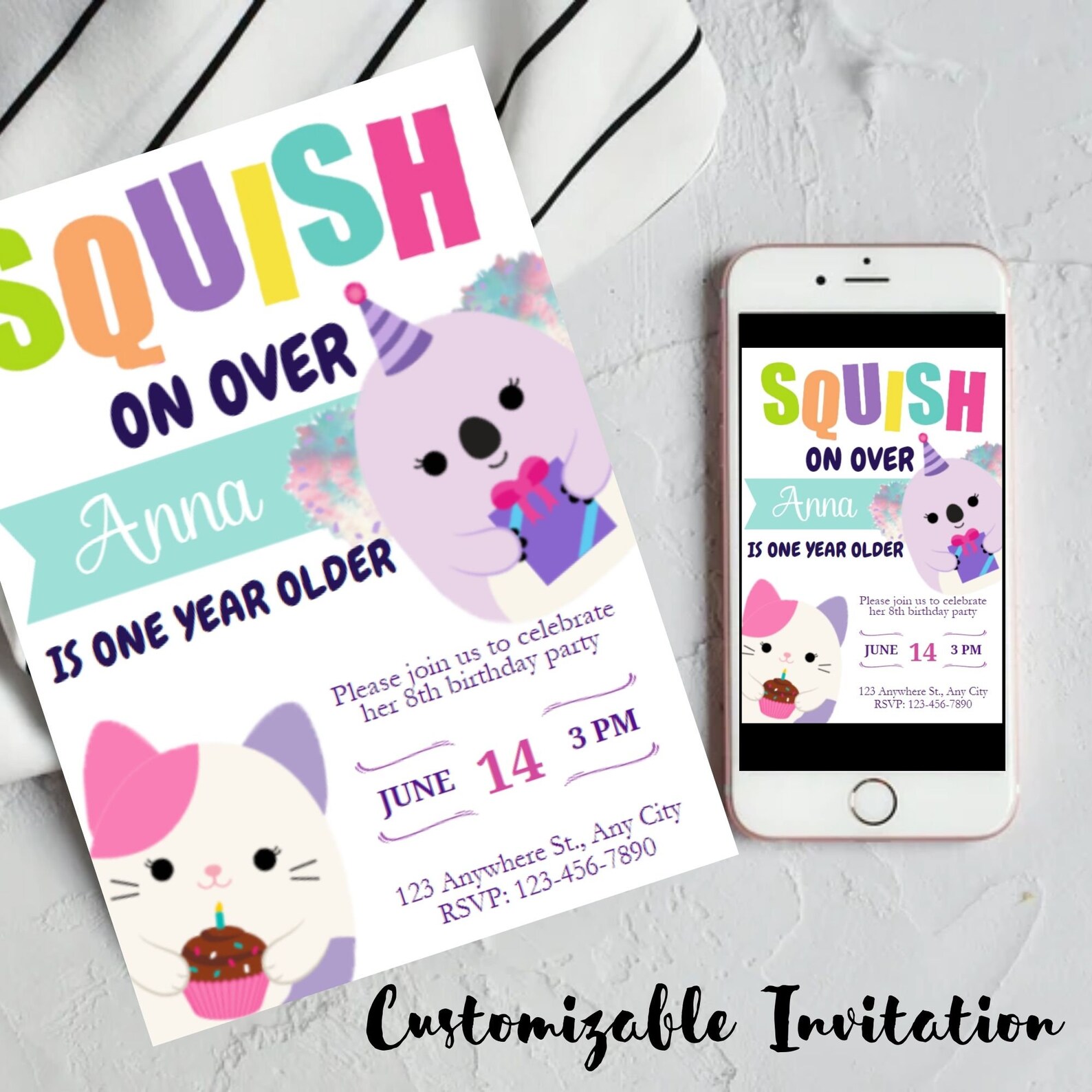 Squishmallow Birthday Invitation, Squishy Invitation,customizable ...