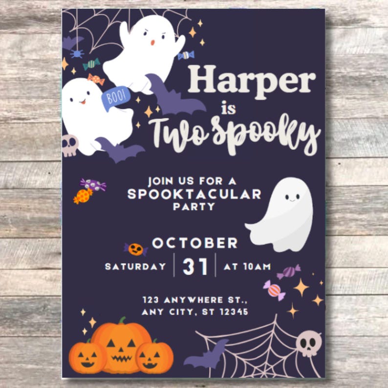 Editable Two Spooky Birthday Invitation, Halloween Second Birthday ...