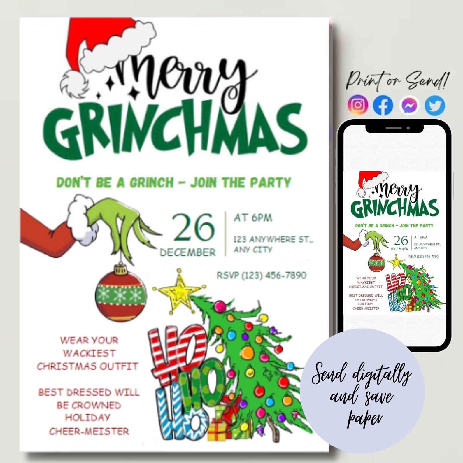 Editable Grinchmas Party Invite, Christmas Party Invitation, Don't Be a ...