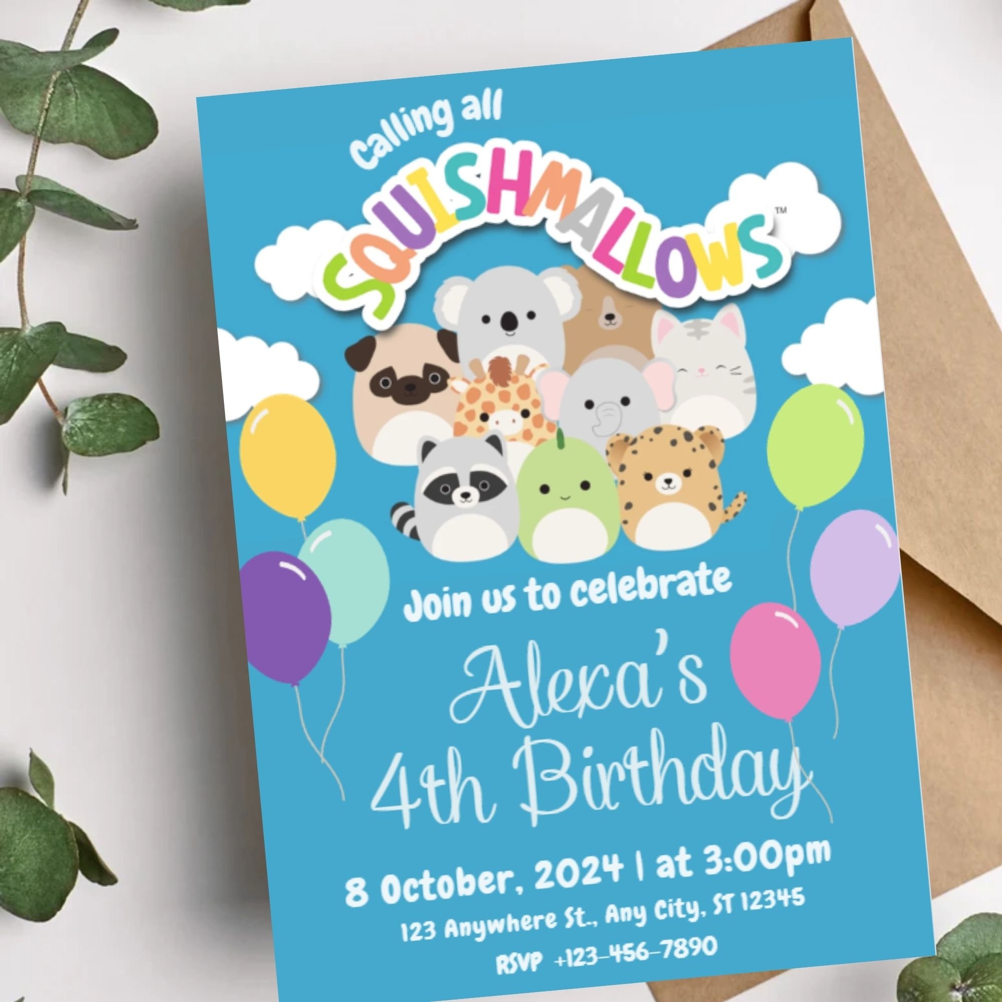 Squishmallows Birthday Invitation Editable Template - Customizable ...