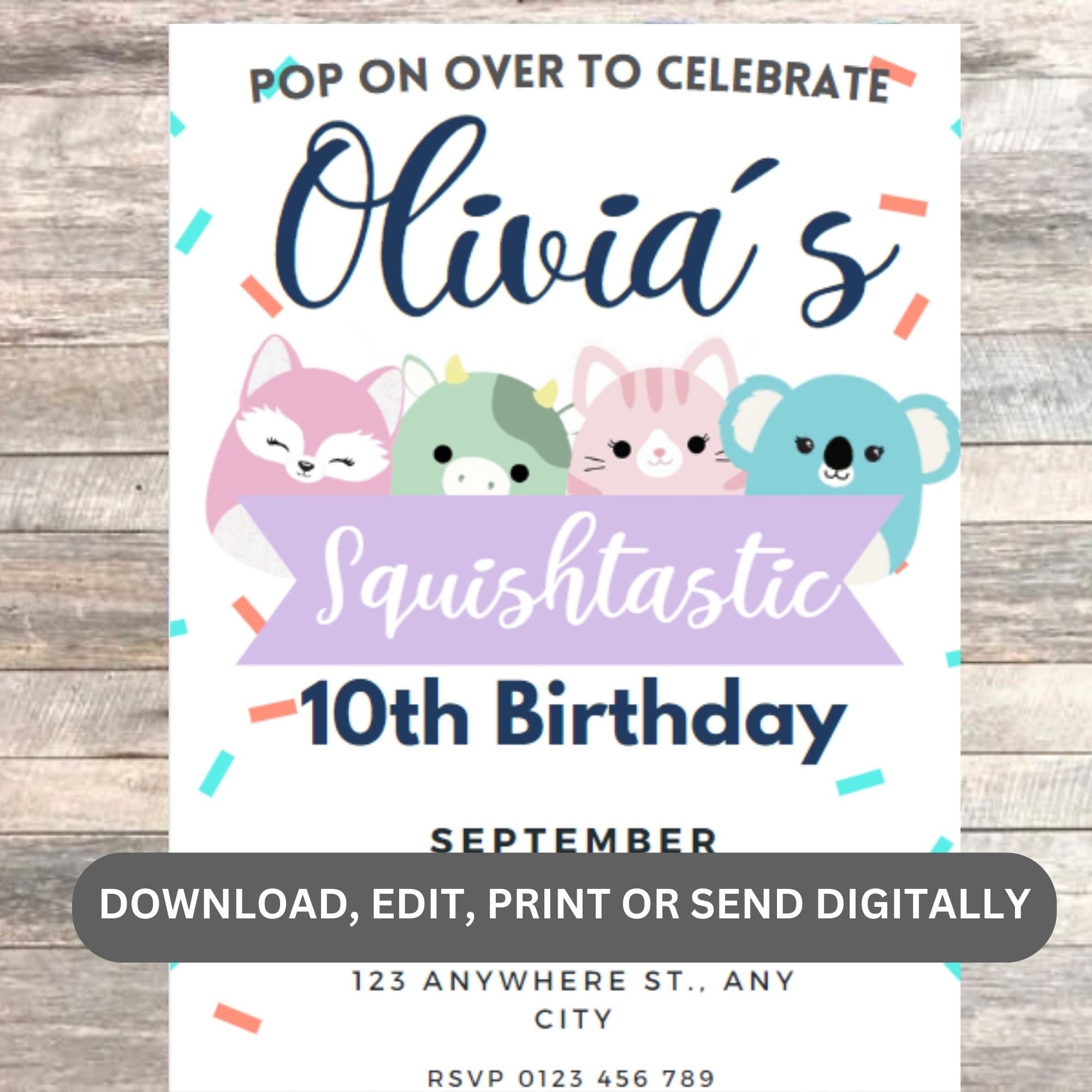 Squishmallow Birthday Invitation, Squishy Invitation,customizable ...