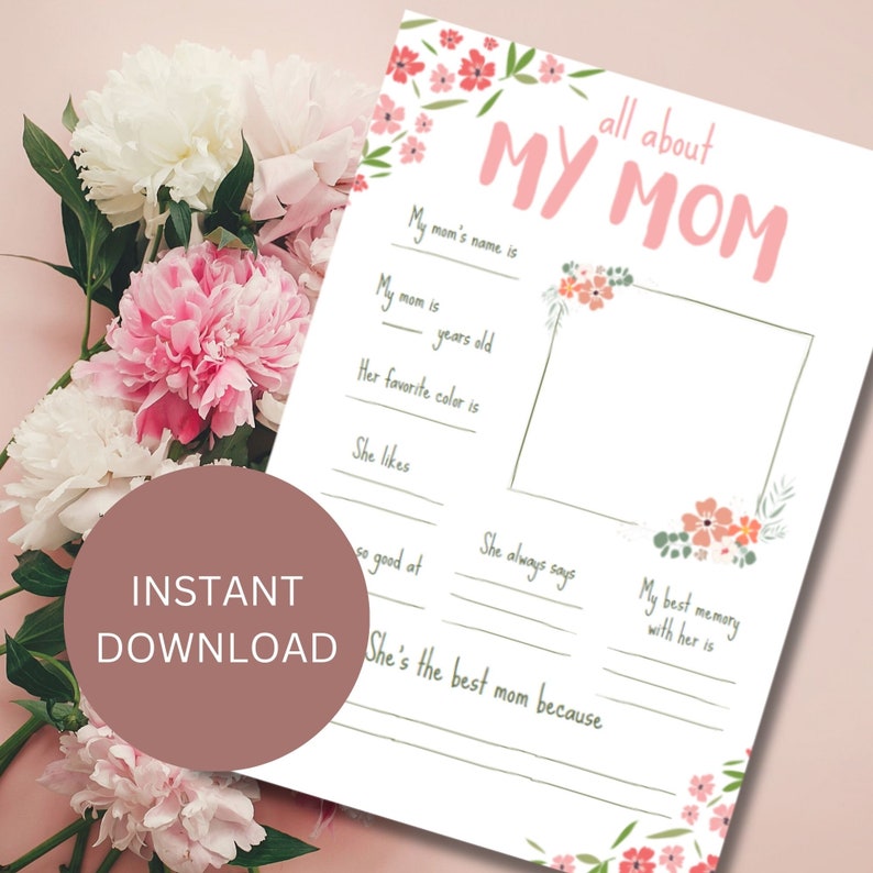 All About My Mom, Mother's Day Gift, All About My Mum, Mother's Day ...