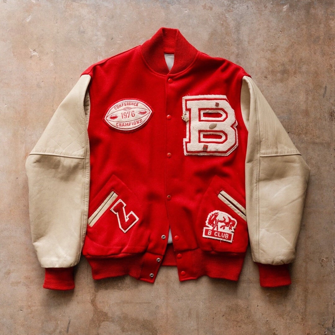 Vintage 70s Letterman Varsity Jacket Size XL Red B Horse Chainstitch ...