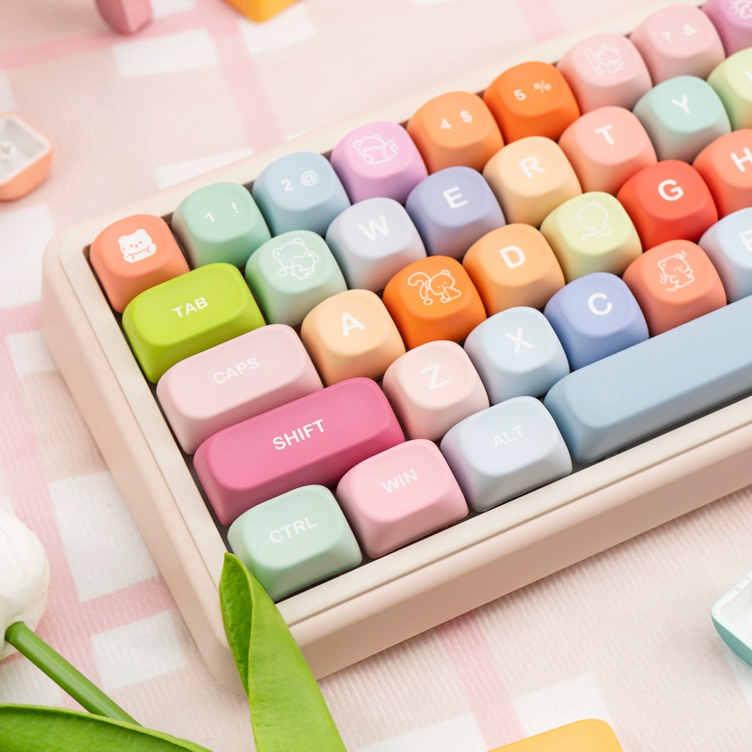 Rainbow MOA Keycaps Set, Cute Bear Candy Keycap Set, Colorful Artisan ...