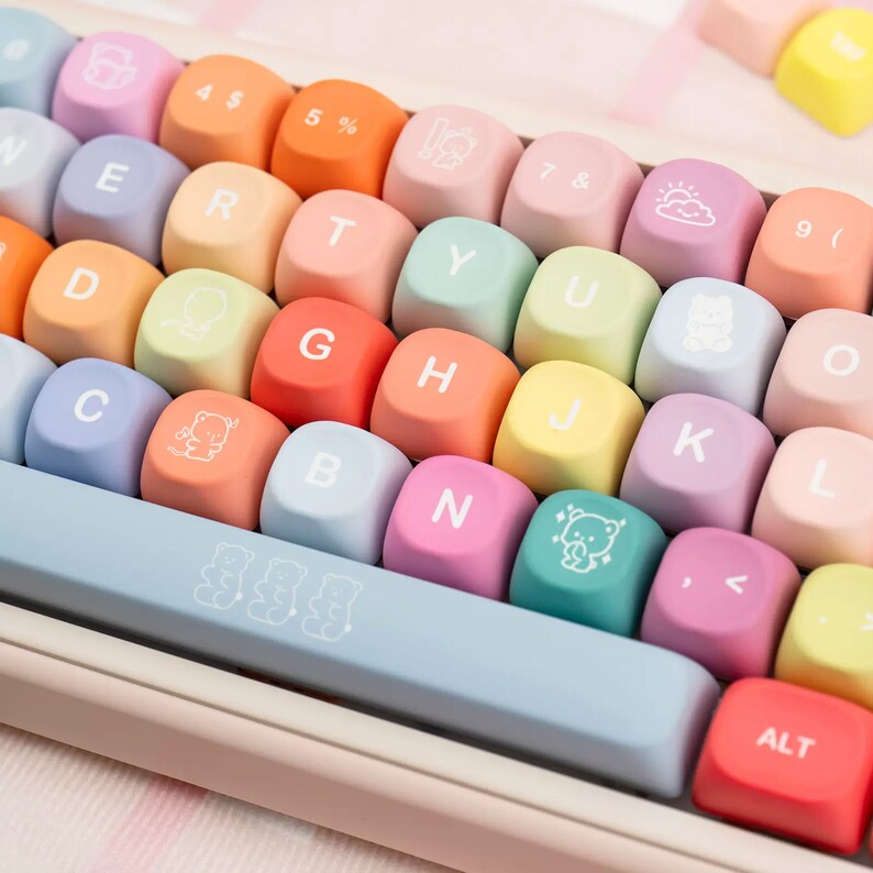 Rainbow MOA Keycaps Set, Cute Bear Candy Keycap Set, Colorful Artisan ...