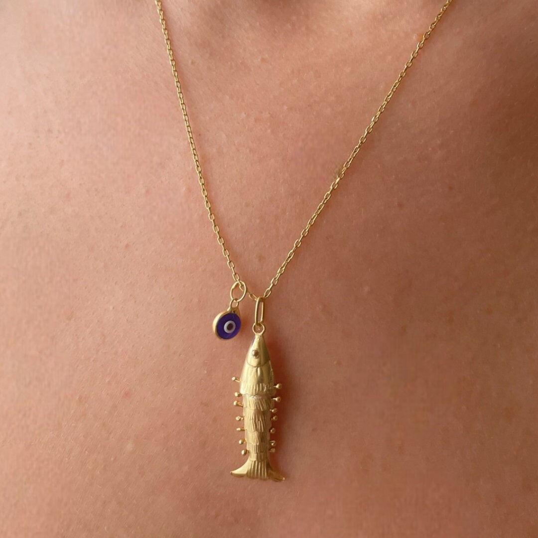 Fish Motif Necklace, Movable Fish Necklace, Sterling Silver Necklace ...