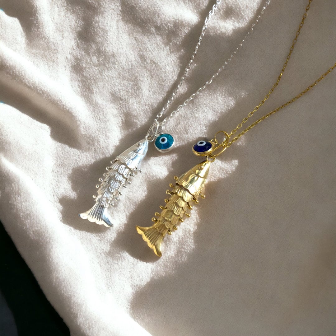 Fish Motif Necklace, Movable Fish Necklace, Sterling Silver Necklace ...