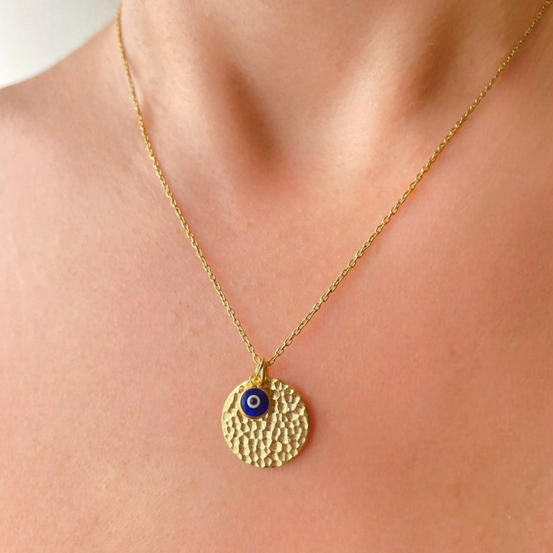 Timeless Round Evil Eye Disc Necklace, Silver Minimalist Pendant ...