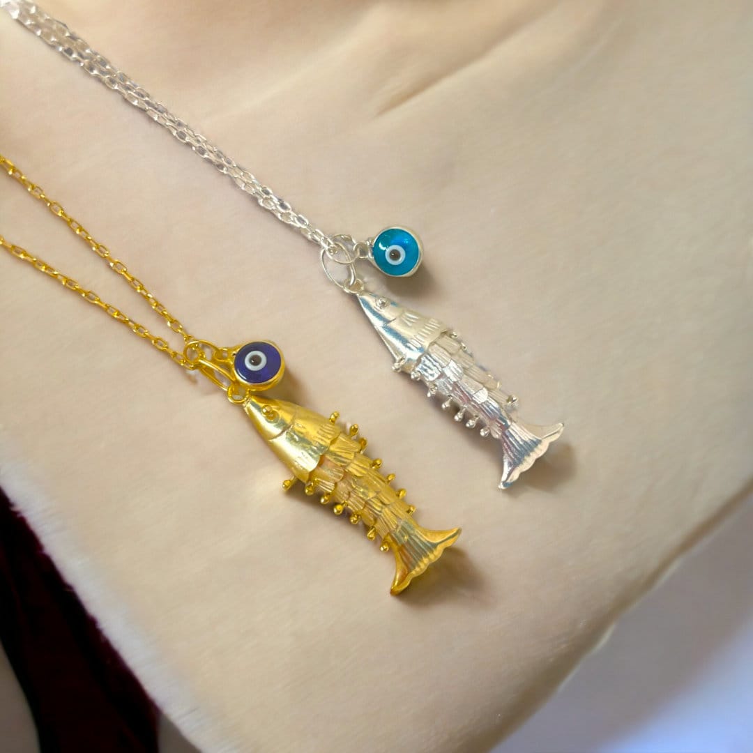 Fish Motif Necklace, Movable Fish Necklace, Sterling Silver Necklace ...