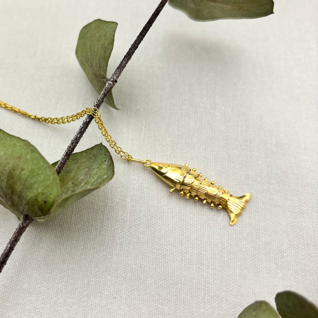 Fish Motif Necklace, Movable Fish Necklace, Sterling Silver Necklace ...